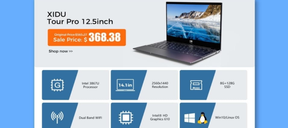 XIDU PhilMac y vários portátiles en oferta en Amazing Time de Aliexpress